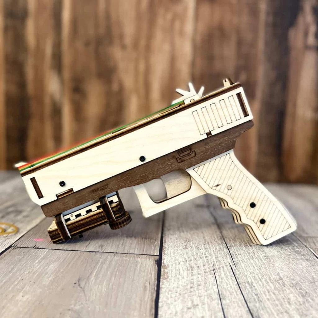 【DIY手作課程】FM-G17橡皮筋滑膛手槍｜半自動8連發橡皮筋木槍-Fun Maker