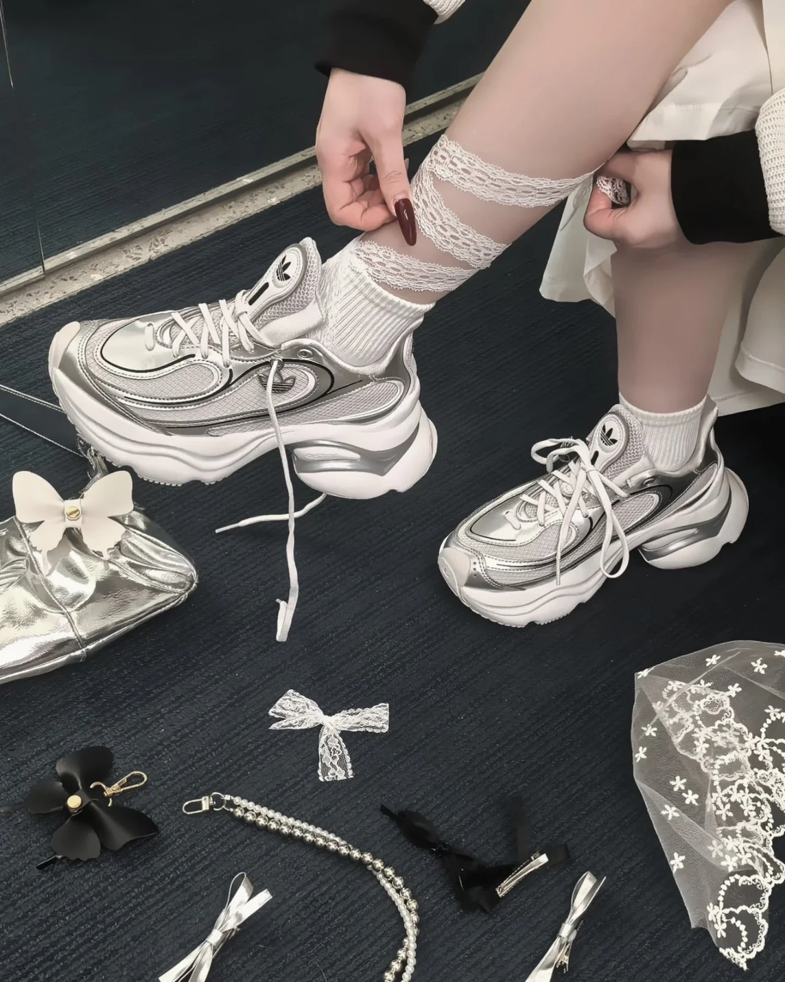 Adidas Originals Ozvenuz W 液態銀 復古 厚底 老爹鞋(KI0557) 球鞋 國外代購 潮流 精品 全球代購