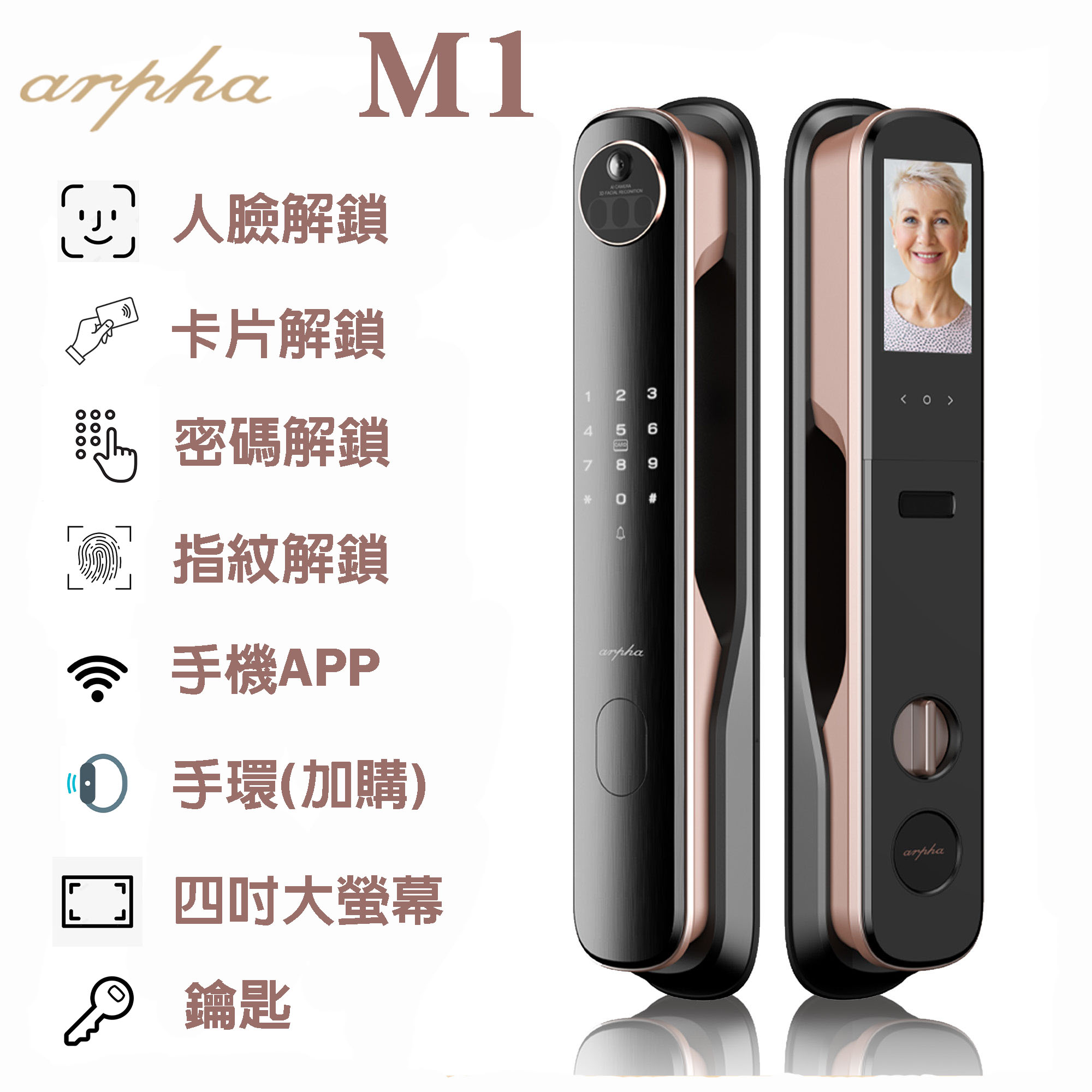 ARPHA阿爾法Alpha-M1 3D人臉辨識靜音智慧電子鎖 | 鎖定未來專業電子鎖-飛利浦709FVP-Alpha M1-Alpha K1 ...