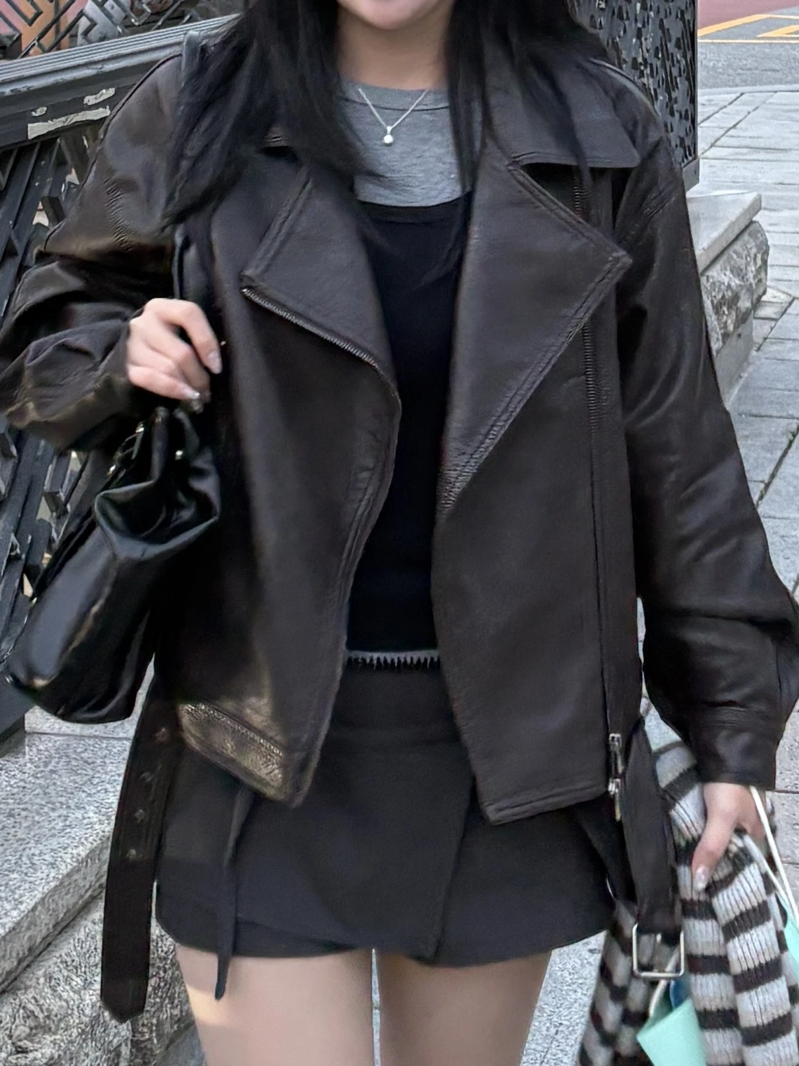 霧面質感腰帶皮外套（2色）KJ08 | 微胖女孩找安娜