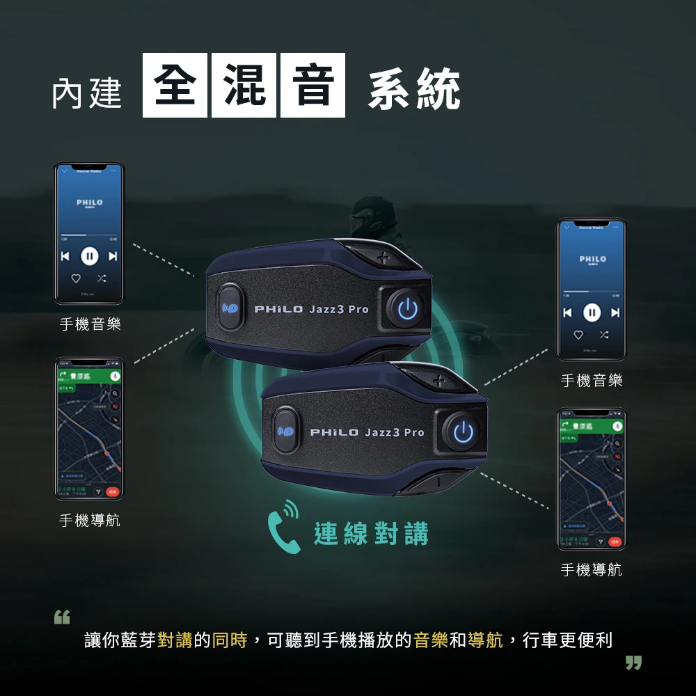 Jazz3Pro 全混音｜長距離 安全帽藍牙對講耳機 |飛樂PHILO
